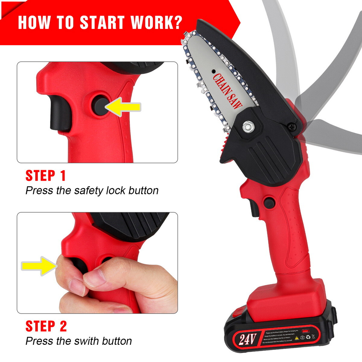 550W Mini Chainsaw Cordless Electric Wood Cutter 4 Inch Battery Powered ...