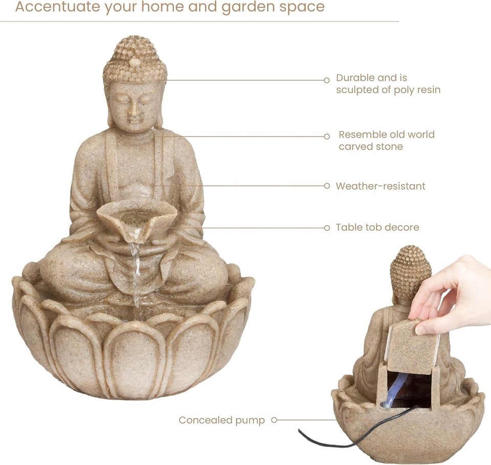 Buddha Water Fountain Tranquil Indoor Meditating Tabletop Statue ...