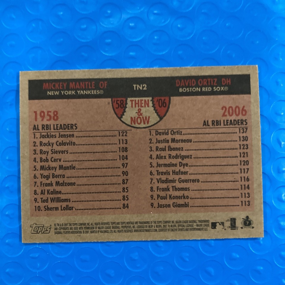 2007 Topps Heritage THEN & NOW #TN2 MICKEY MANTLE & DAVID ORTIZ Yankees ...