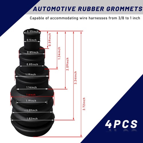 4 PCS Universal Firewall Boot Rubber Grommets Can Accommodate 3/8 to 1 ...