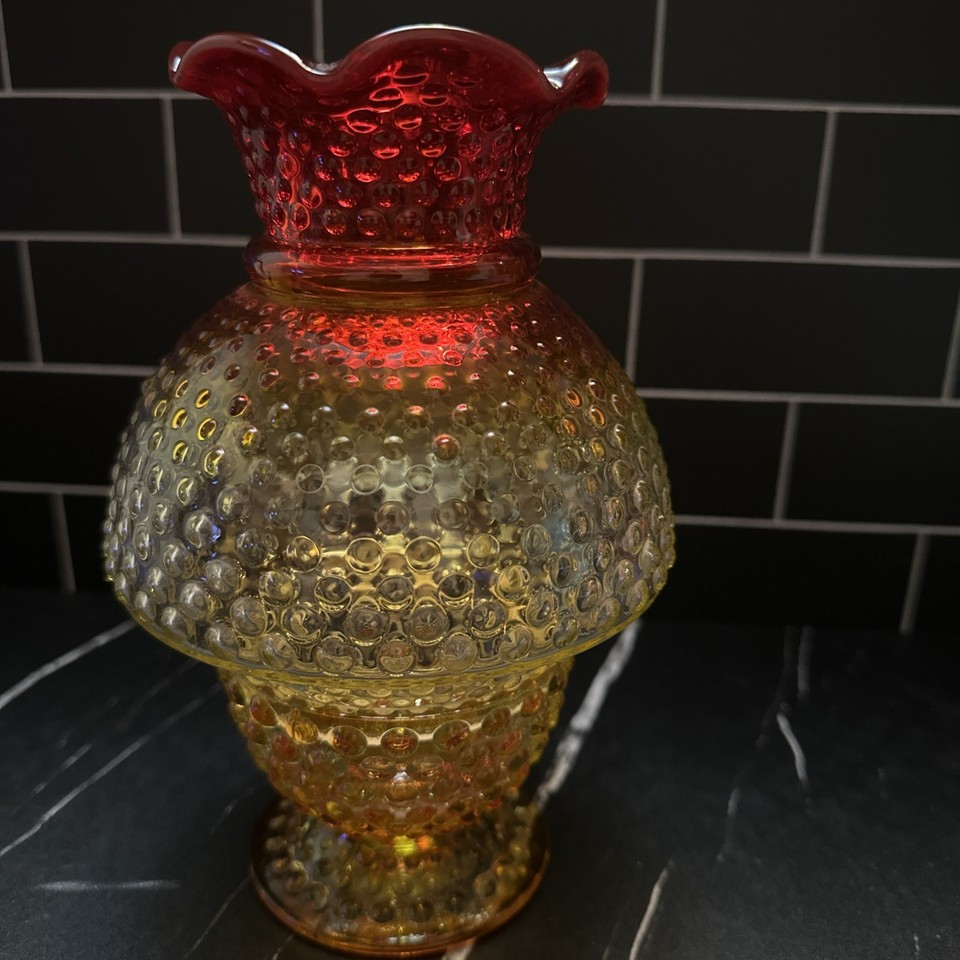 RARE Vintage kanawha 2 piece glass amberina hobnail fairy lamp GLOWS | eBay