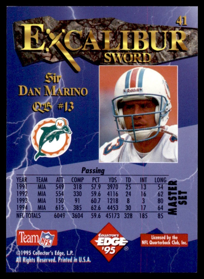 1995 Collector's Edge Excalibur Sword and Stone Silver Dan Marino #41 ...