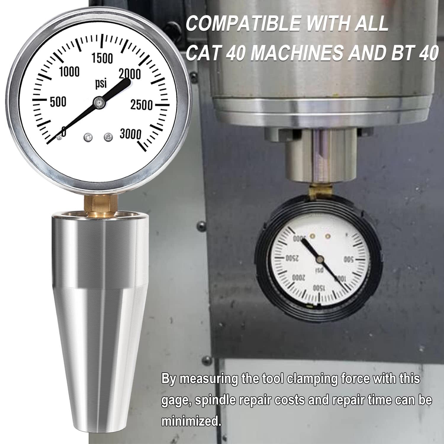 Spindle Drawbar Force Gauge Tester Checker Tool 0-3000PSI for CAT 40 ...