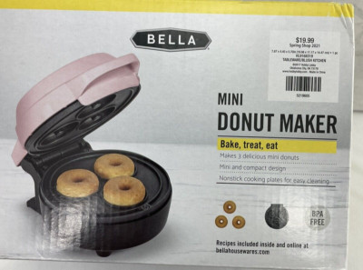 Bella Pink Mini 3 Donut Maker Bake Treat Eat Nonstick Coated 350 Watts ...