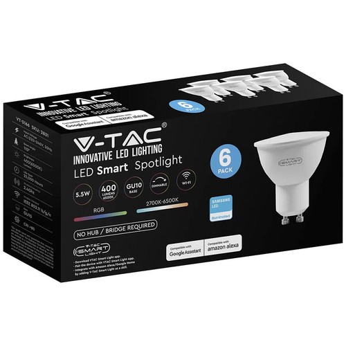 6PK VTAC RGB Smart Dimmable Spotlight Bulbs 5.5W GU10 Illuminated w ...