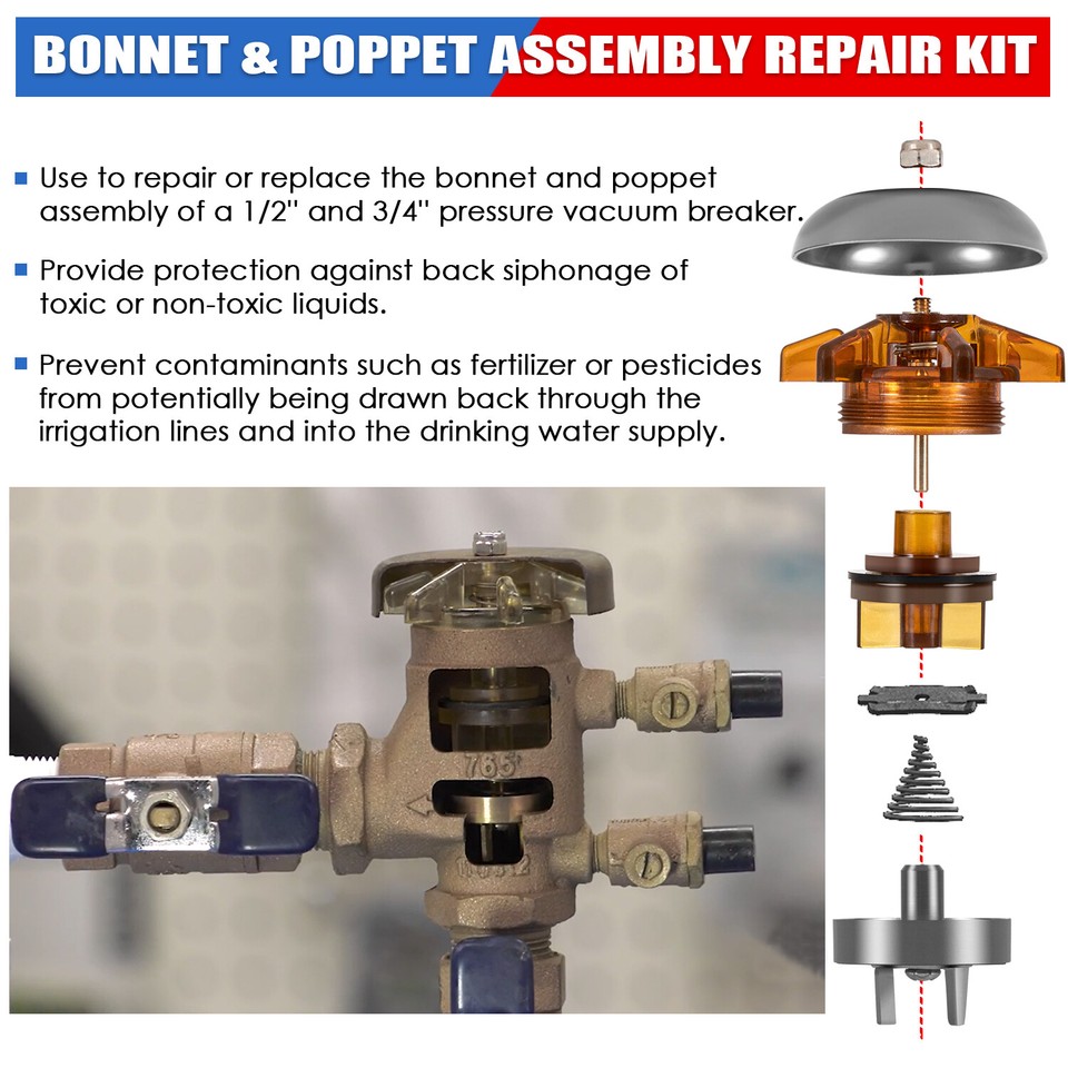 905-211 Bonnet Poppet Assembly Repair Kit for Febco 765 1/2"-3/4 ...