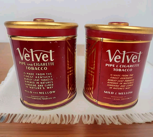 Set of TWO Vintage Round Velvet Pipe And Cigarette Tobacco Tin Can | eBay