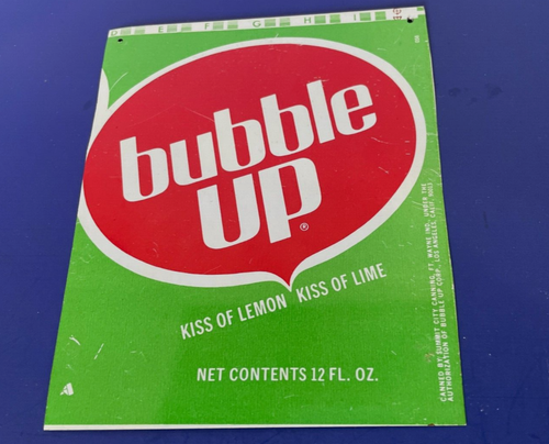 VINTAGE BUBBLE UP LEMON LIME METAL CAN FLAT SIGN 12 OZ SODA POP | eBay