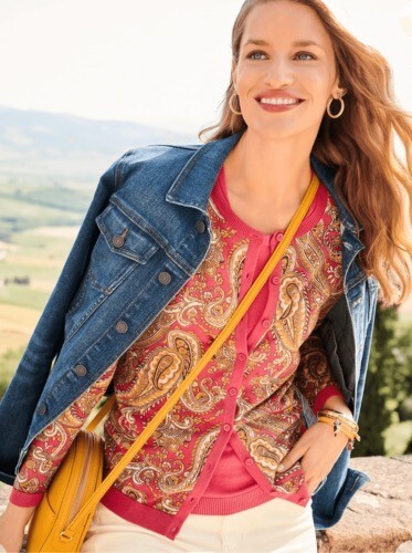 NWOT Talbots Button Front Cardigan Women Size M Paisley Floral Orange ...