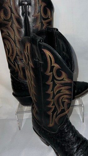 Justin Mens 7 1/2D Black Ostrich Western Cowboy Boots With Embroidered ...
