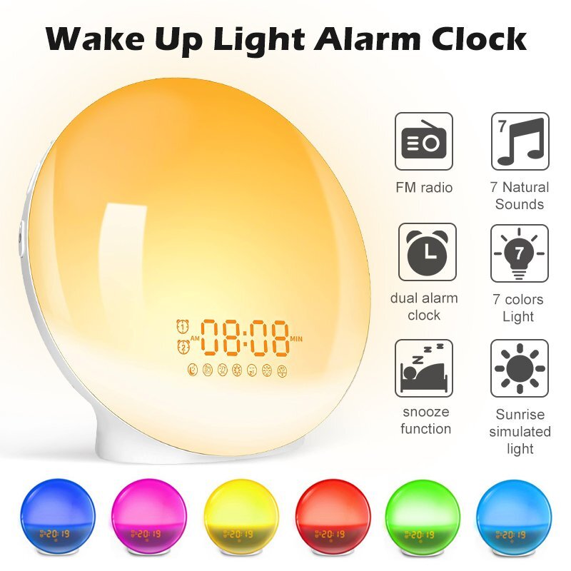 Wake Up Alarm Clock Sunrise Smart Light 7 Lights Color Sunrise Snooze ...