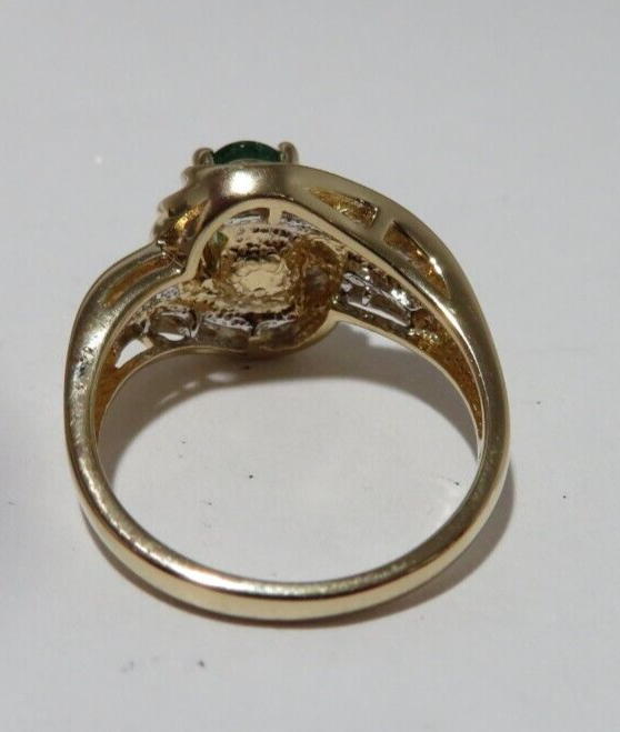 14K YG LADIES NATURAL EMERALD & DIAMOND ENGAGEMENT RING SZ 7 5.22 gram ...