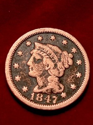 1847 Braided Hair Large Cent - Copper US Type Coin - Circulated - JC109 ...
