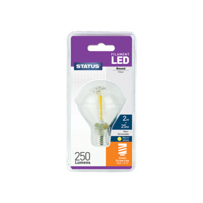 2w = 25w = 250 lumens - Filament LED - Round - SES - Clear - Warm White ...