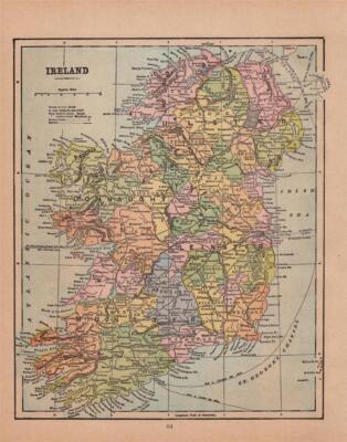 Pre-1900 - County Ireland 1885 Map Railroads Parishes