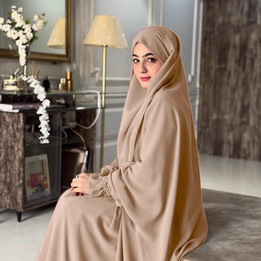 2PCS Women Muslim Overhead Large Khimar Solid Color Kaftan Long Skirt ...