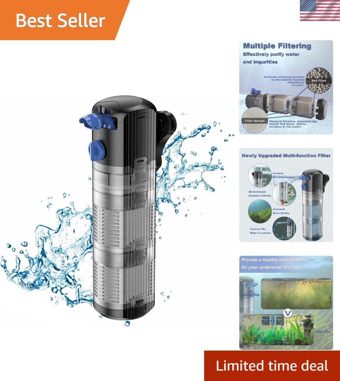 Efficient Submersible Filter: Scientific Heavy Flow 132 GPH for All ...