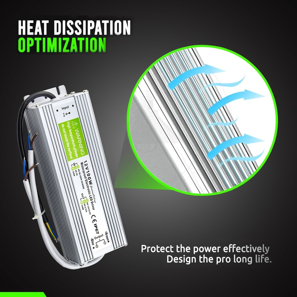 IP67 Waterproof Power Supply PSU AC 240V -DC 12V Transformer LED Driver ...