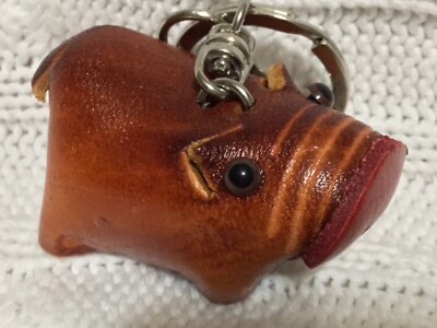 Hand Made Embossed Genuine Leather Brown Pig Key Chain/Key Ring | eBay
