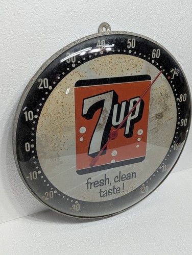 Vintage 7UP Advertising Thermometer 12" Glass Face Soda Pop Sign Works ...