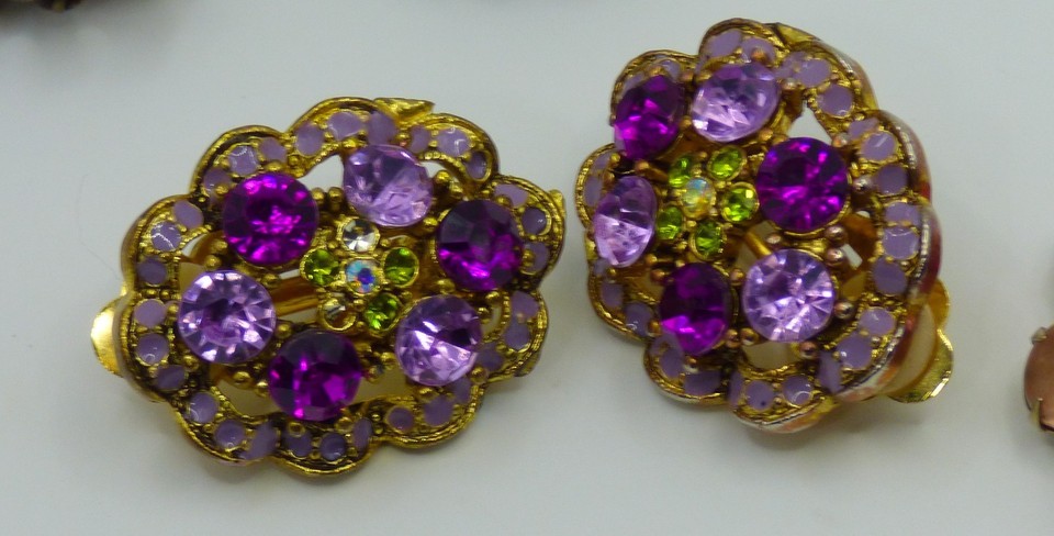 🌻 Vintage Lot of 3 Pair Purple Pink Rhinestone Clip On Earrings ...