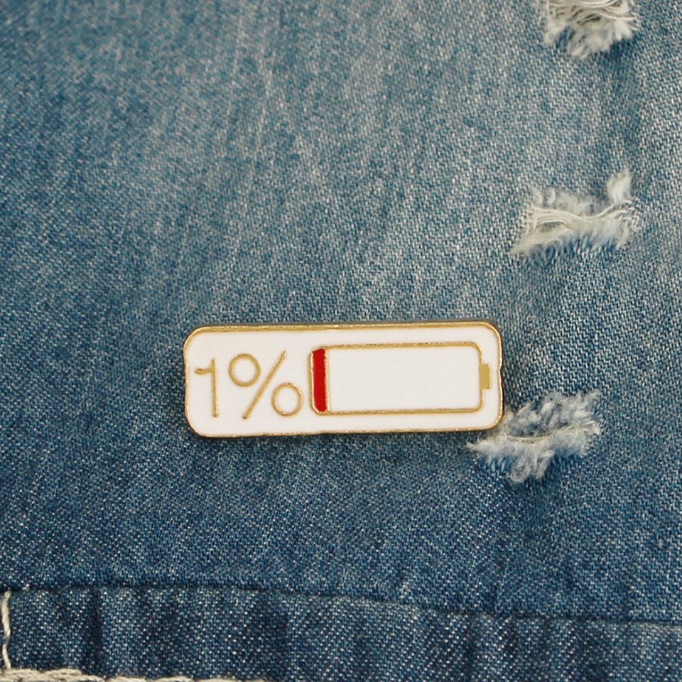 Cartoon 1% Battery Brooch Alloy Enamel Pin Badge Shirt Collar Jewelry ...