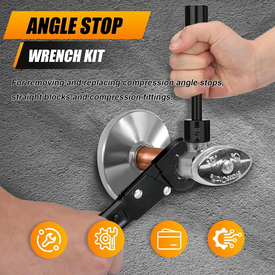 Professional Angle Stop Wrench Kit Plumbing Tools – Adjustable Wrench ...