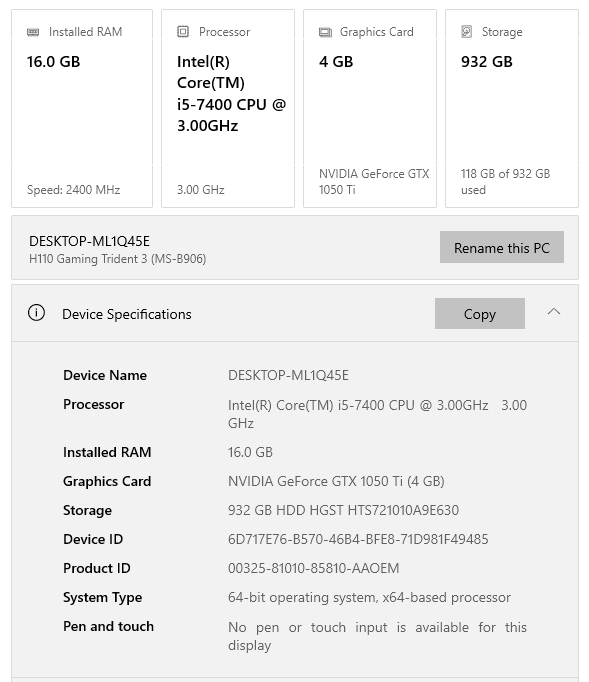 MSI TRIDENT 3 GAMING PC H110 MS b906, Black, 16GB RAM, Nvidia 1050Ti ...