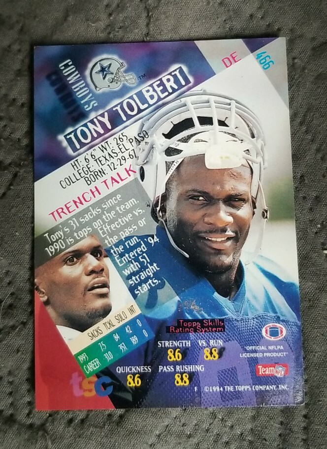 1994 Stadium Club Football Card #466 Tony Tolbert - Dallas Cowboys | eBay
