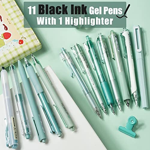 12Pack Pastel Gel Ink Pen Set, 11 Pack Black Ink Pens with 1Pack ...