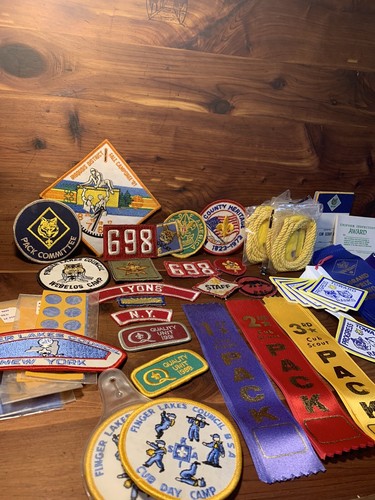 Vintage Lot of Cub Scout Patches, Ribbons, Denner Shoulder Cords ...