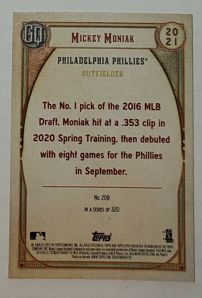 2021 Topps Gypsy Queen MICKEY MONIAK Rookie Card Philadelphia Phillies ...