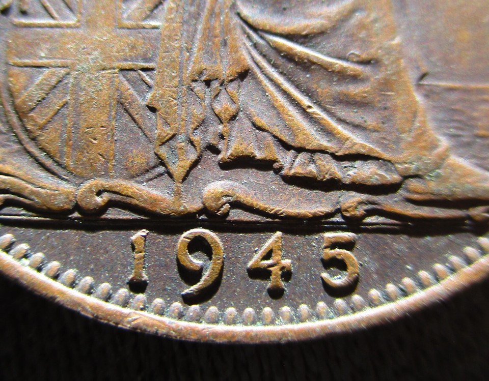 OLD 1 PENNY 1945 COIN OF UNITED KINGDOM WORLD WAR I KING GEORGE VI ...