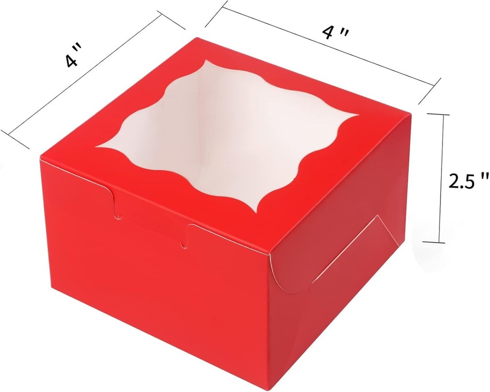 60 Pcs Red Bakery Boxes with Window Individual Cupcake Boxes 4x4x2.5 ...