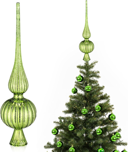 Mercury Glass Finial Christmas Tree Topper Vintage Lime Green Spherical ...