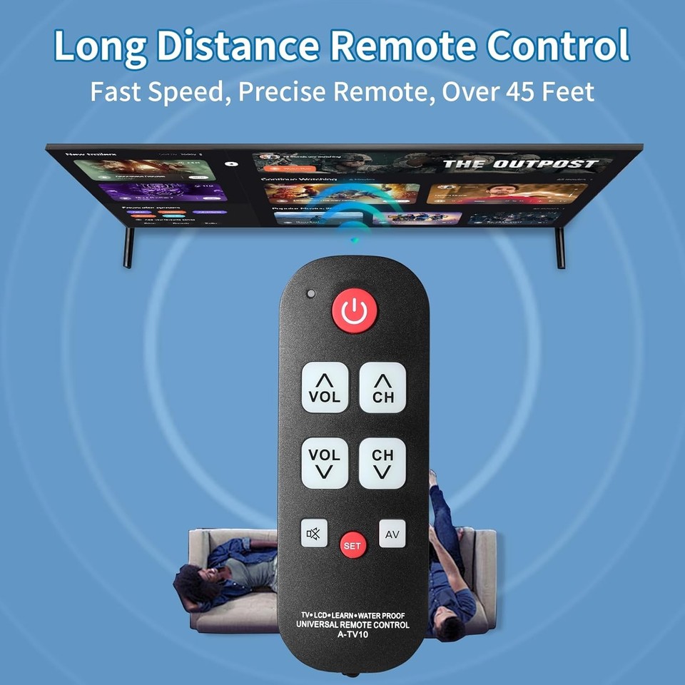 Remote Control for Seniors Universal Big Button TV Learning A: Black | eBay