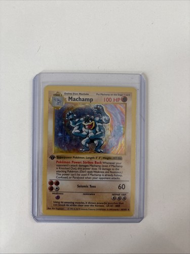 1ST EDITION SHADOWLESS Machamp 8/102 Holo Rare Base Set Pokemon Card ...