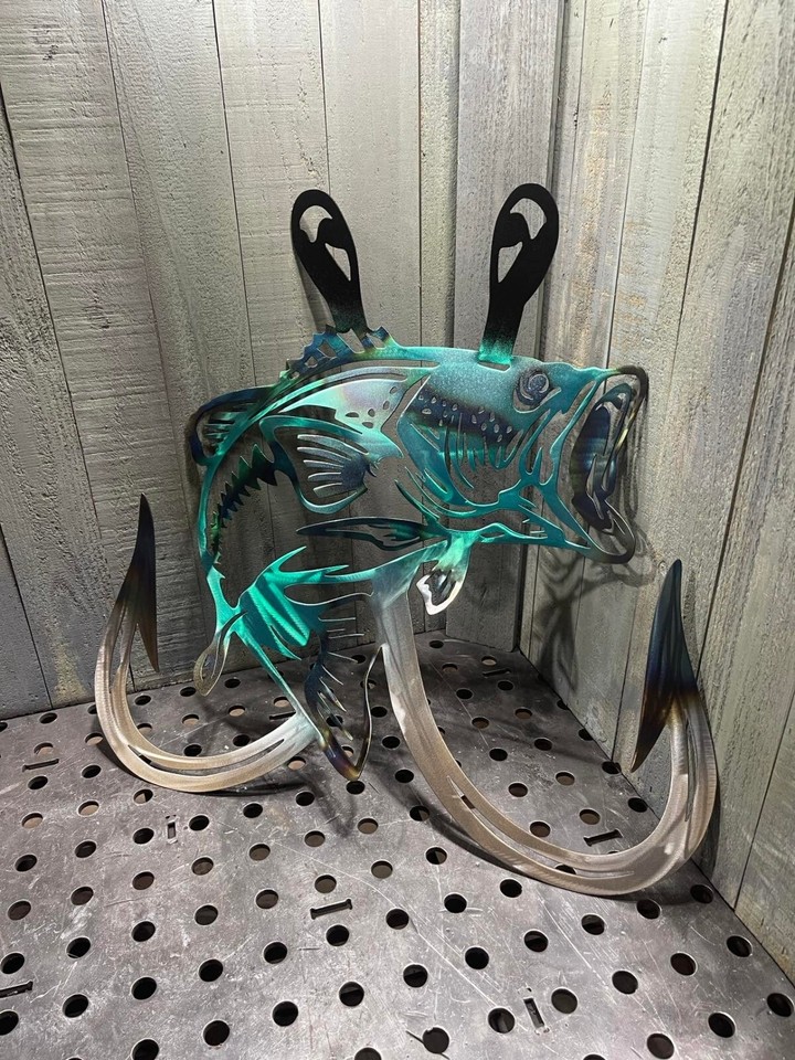 Metal 24" Bass Fish with Hooks Plasma Cut Sign Art Fisherman Fishing | eBay