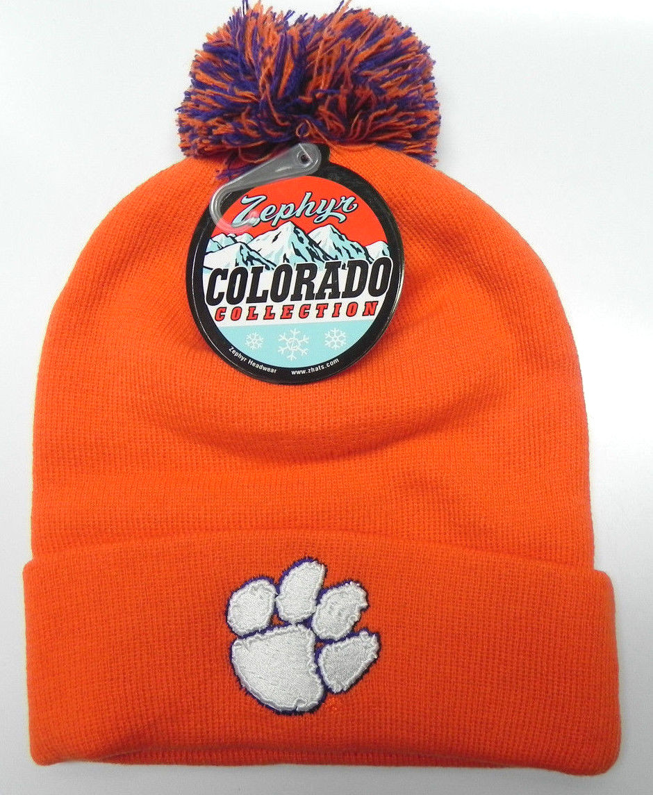 CLEMSON TIGERS NCAA ORANGE VINTAGE KNIT BEANIE POM Z WINTER SKI CAP HAT ...