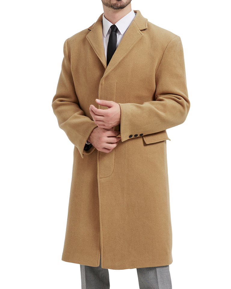 Mens Camel Wool Cashmere Bond Overcoat Long Winter Coat Covert Jacket ...