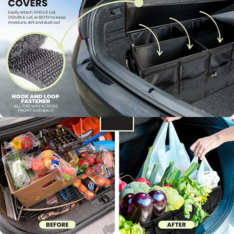 Large Trunk Organizer PU Leather Foldable Cargo Storage Box For Car ...