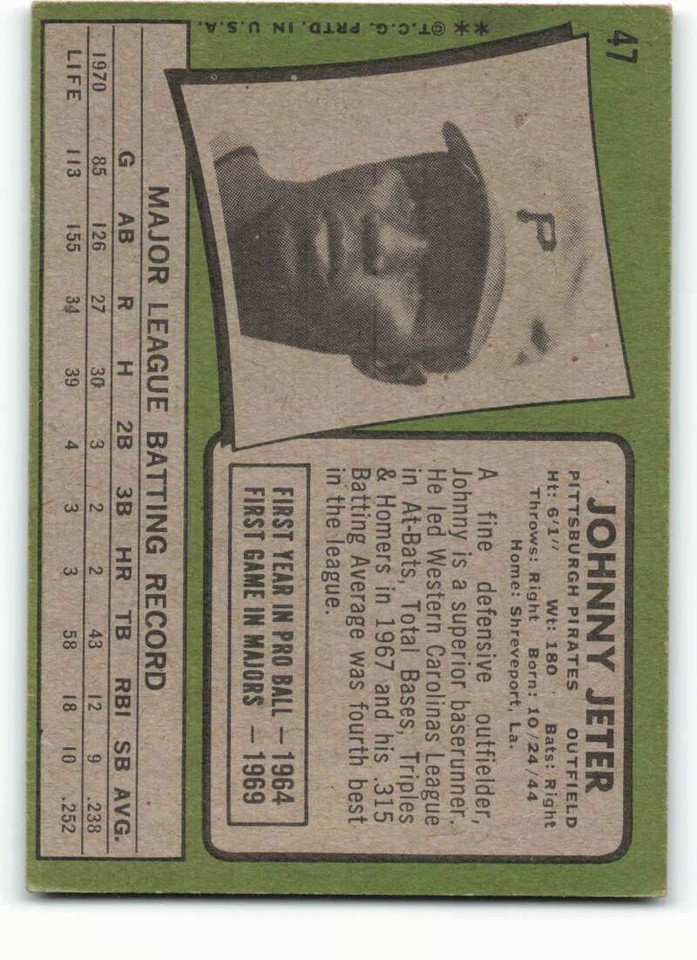 1971 Topps #47 Johnny Jeter EX++ Excellent++ Pirates ID:320600 | eBay