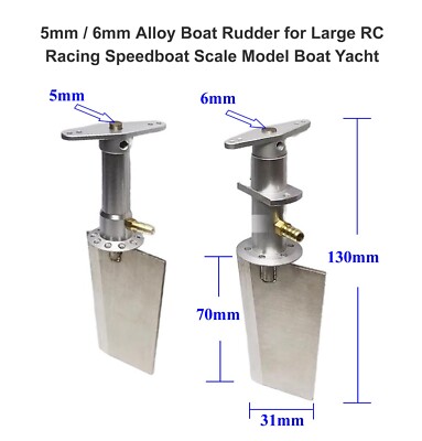 5mm / 6mm Alloy Rudder for Large RC Racing Speedboat Scale Model Boat ...
