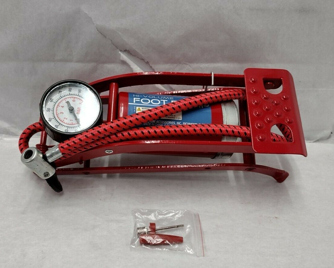 Custom Accessories 57777 Steel Red 100 PSI Foot Pump for Bicycle Tires ...