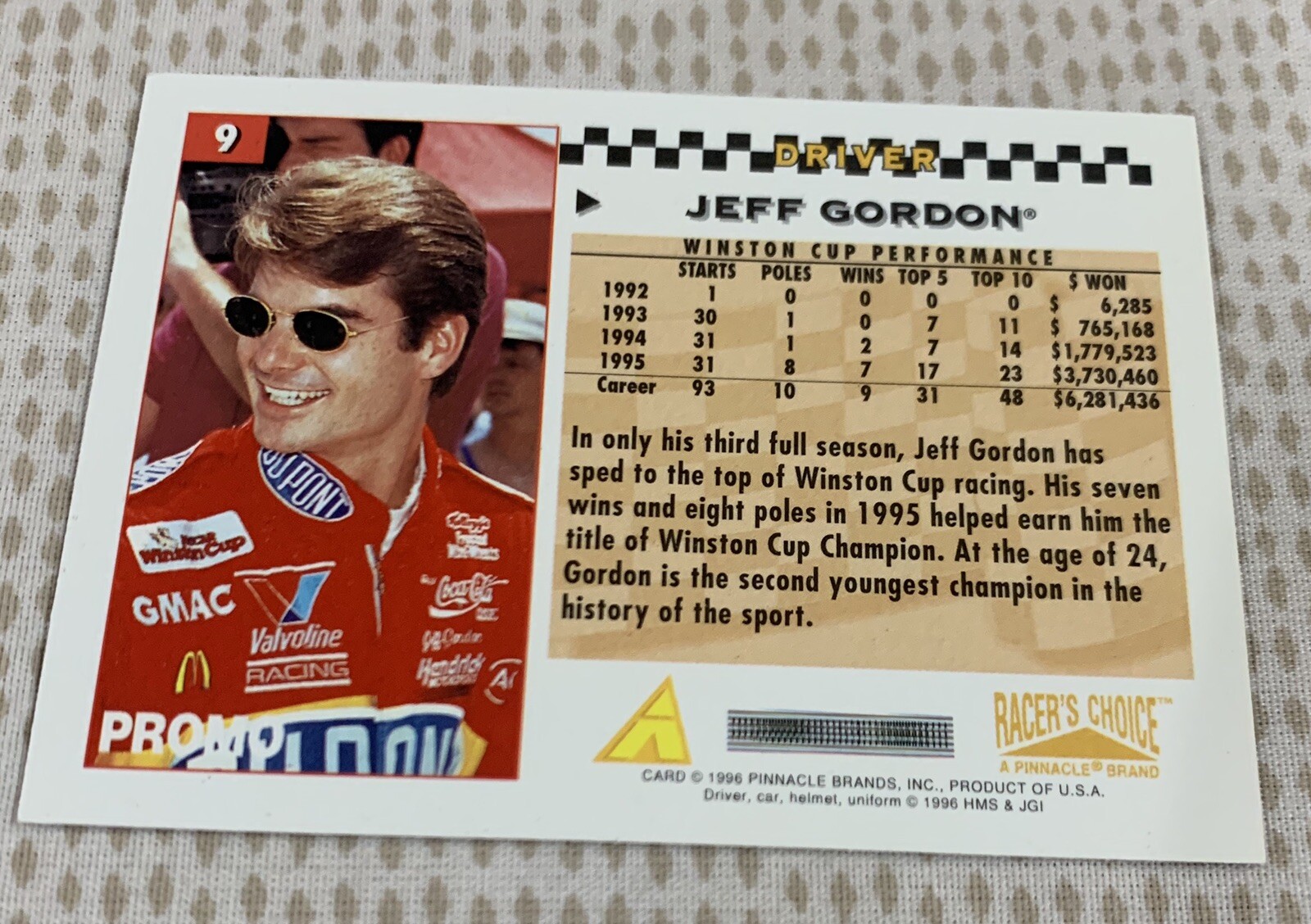 1996 Pinnacle Promo Card JEFF GORDON Card #9 | eBay
