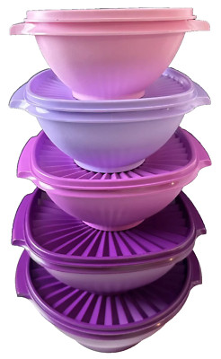 Tupperware Servalier Bowls Set 10pc Lot Pink Purple Lavender Sunburst ...