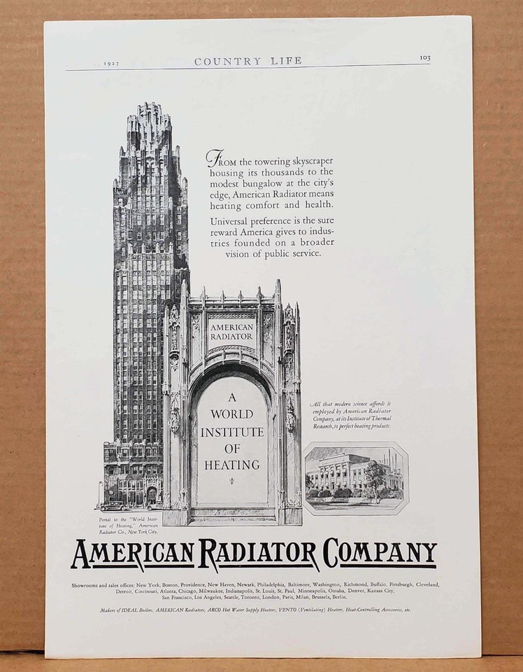 American Radiator Co Skyscraper 1927 PRINT AD Gothic Art Deco Hood ...