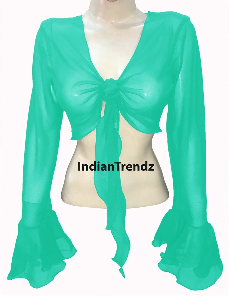 Chiffon Wrap Top Blouse Choli Bell Sleeve Belly Dance Gypsy Tribal ...