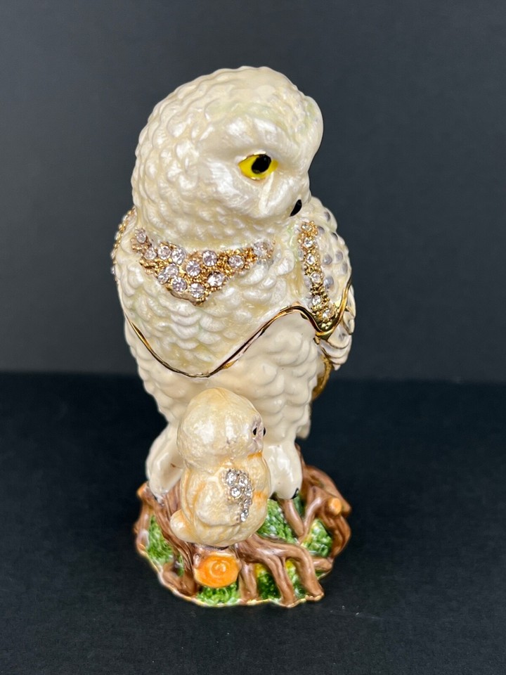 KD Kingspoint Hinge Trinket Jewelry Box Enamel on Metal Two White Owls ...