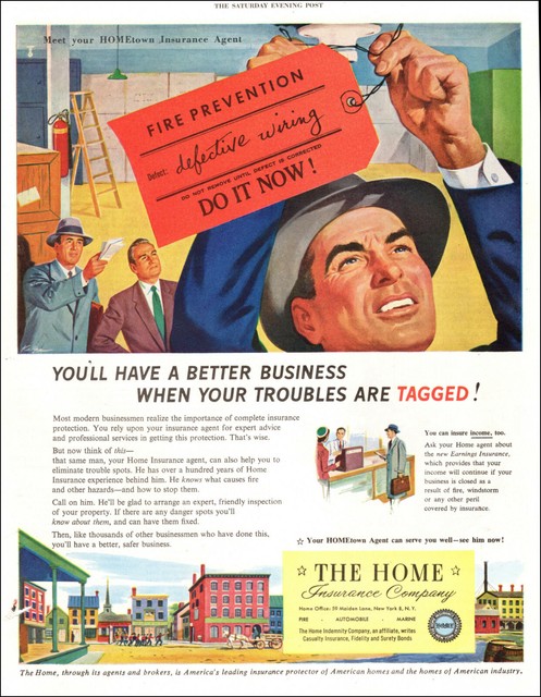 1954 vintage AD The HOME INSURANCE CO. Meet your HOMETOWN Agent 060919 ...